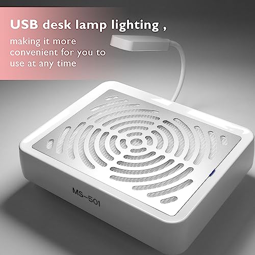 Nail Dust Collector 40W Adjustable Dust Collector for Nails Professional Nail Fan Dust Collector for Nail Vacuum Dust Collector Nail Dust Extractor with Light (White)