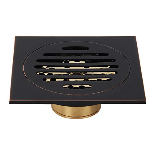 kilofly Black Square 4" Shower Floor Sink Strainer Removable Cover Drainage