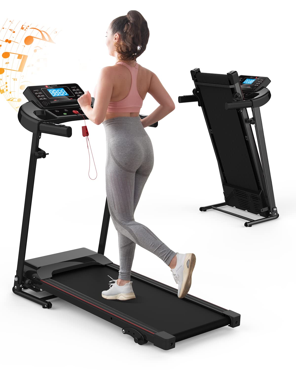 FYC Folding Treadmills for Home with Incline/Bluetooth- 2.5 HP Compact Electric Running Machine Fitness Walking Exercise Portable Treadmill for Space Saver Gym Office