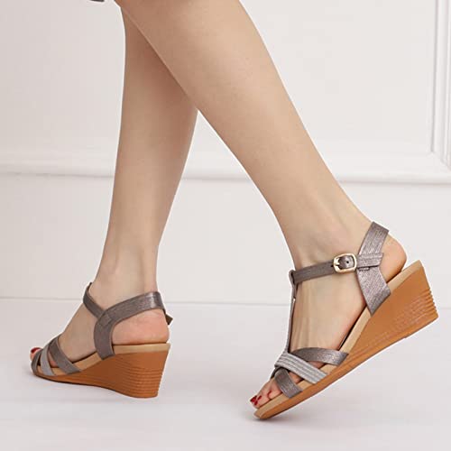 FASDNENDYS Women Wedge Strap Sandals Summer Boho Shoes Comfortable Open Toe Elastic Strap Sandals Roman Cute Shoes Size 9 Women