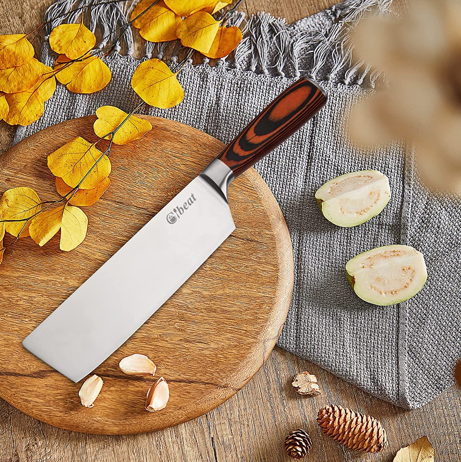 GlowSol Japanese Chef Knife, 7 Inch Meat Vegetable Cleaver Knife, Stainless Steel Butcher, Professional Kitchen Knife with Ergonomic Handle for Kitchen Restaurant