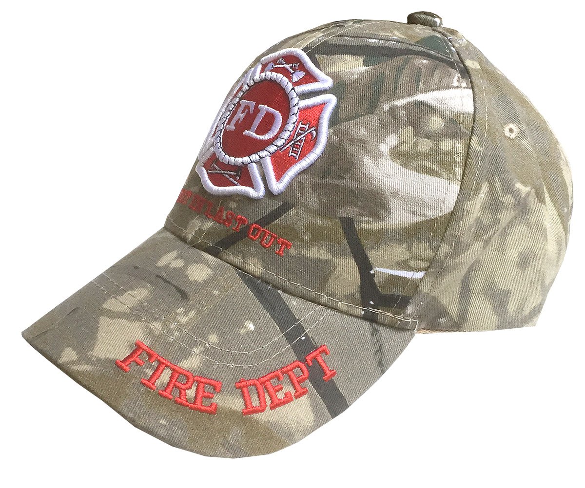 Fire Department - First in Last Out Fireman Officer Gear Uniform Baseball Cap Hat Adjustable (Camo)