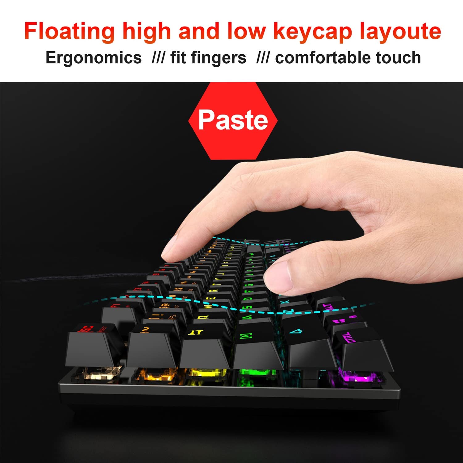 EXHNLE Mechanical Keyboard and Mouse, Wired Gaming Keyboard Blue Switch 104 Keys Rainbow Backlit Keyboard and 7 Button Wired Mouse 6400 DPI for PC Computer Gamer