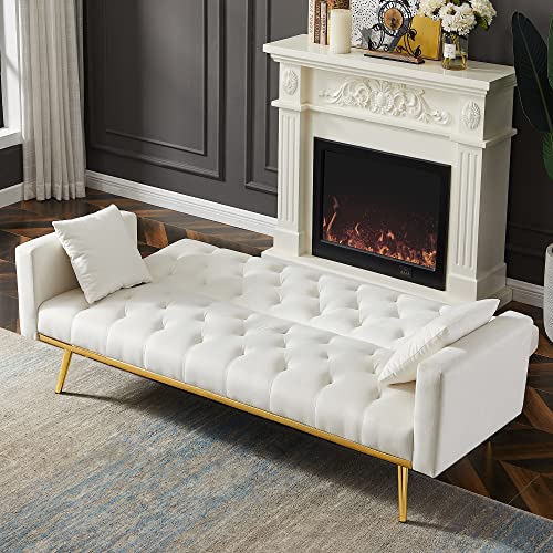 Tmosi Velvet 73'' Convertible Folding Futon Sofa Bed with Removable Armrests for Compact Living Space,Twin Size Loveseat Sofabed with 3 Adjustable Backrests for Bedroom (White)