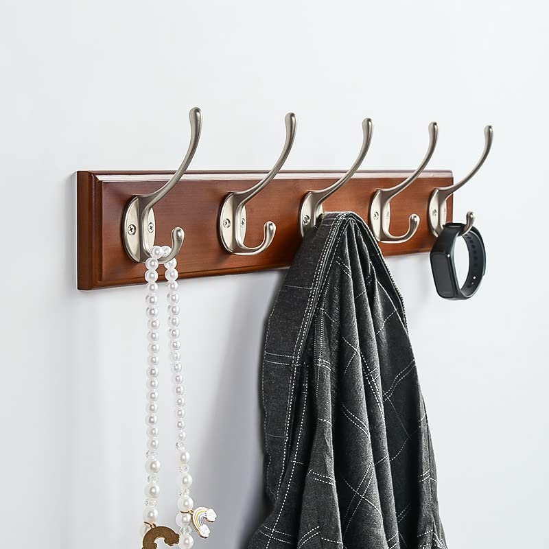 JYL HOME Wall Mount Bamboo Coat Rack, 17 Inch 5 Double Hooks, Pink and Gold