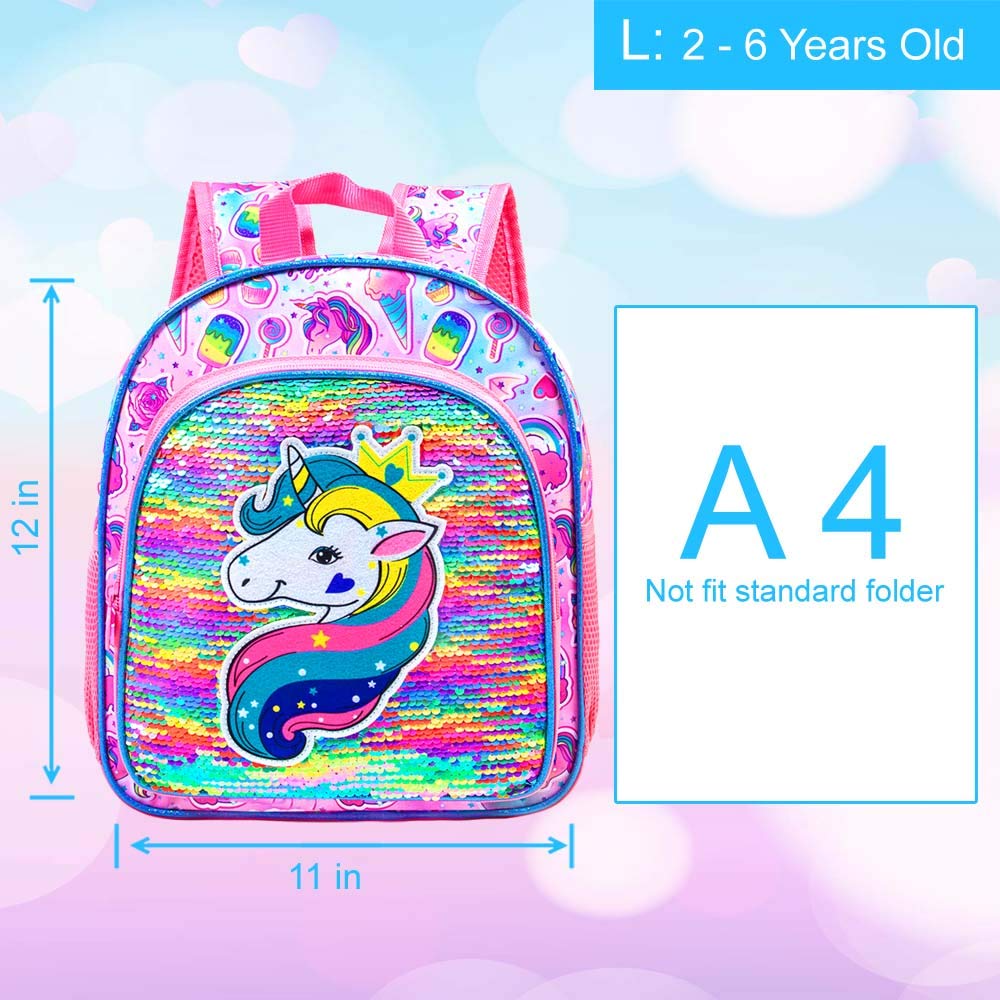 gxtvo Toddler Backpack for Girls, Unicorn Sequin Preschool Bookbag, 12" Cute Cartoon Animal School Bag