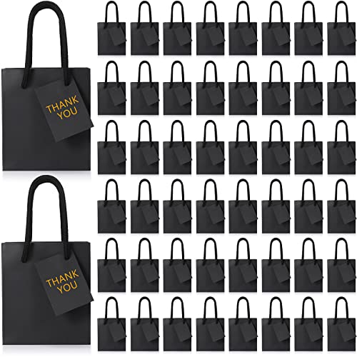 Zhehao 50 Pack Mini Gift Bags, 4 x 2.75 x 4.5 Inches Paper Bags with Gift Tags, Extra Small Paper Gift Bags with Handles for Birthday Gifts, Party Favors, Weddings, Baby Showers (Black)
