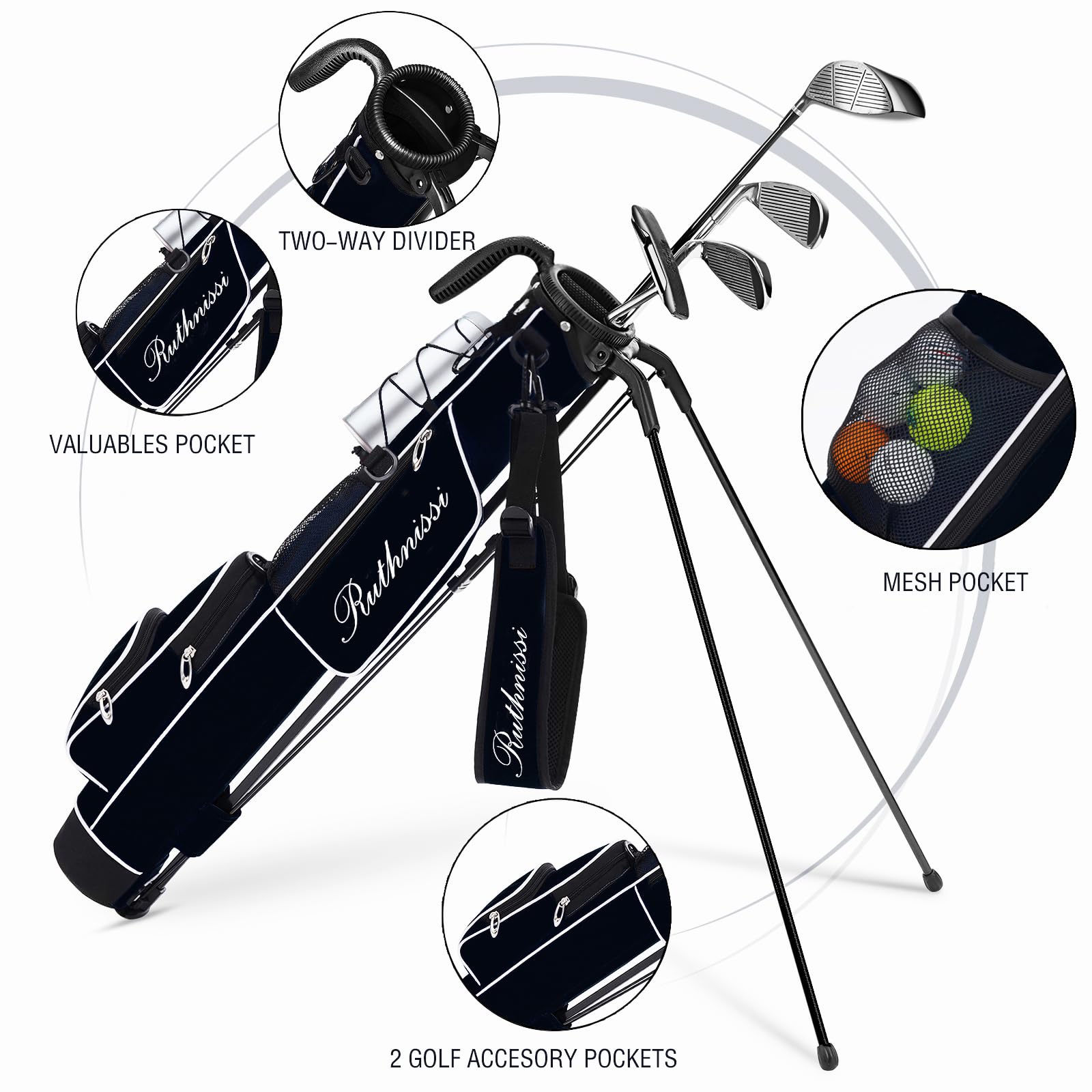 Golf Stand Bag, Lightweight Golf Easy Carry Bag with Padded Strap,Durable Pitch n Putt Golf Bag, Practice Ranger Sunday Golf Bag for Men&Women