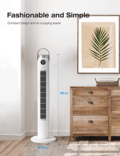 Tower Fan with Remote, 46 Inch Oscillating Fan with 24-Hour Timer, Quiet Floor Fan with 3 Modes & 3 Speeds Settings, Sleep Light Off, Bladeless Cooling Standing Fan Ideal for Home Bedroom Office