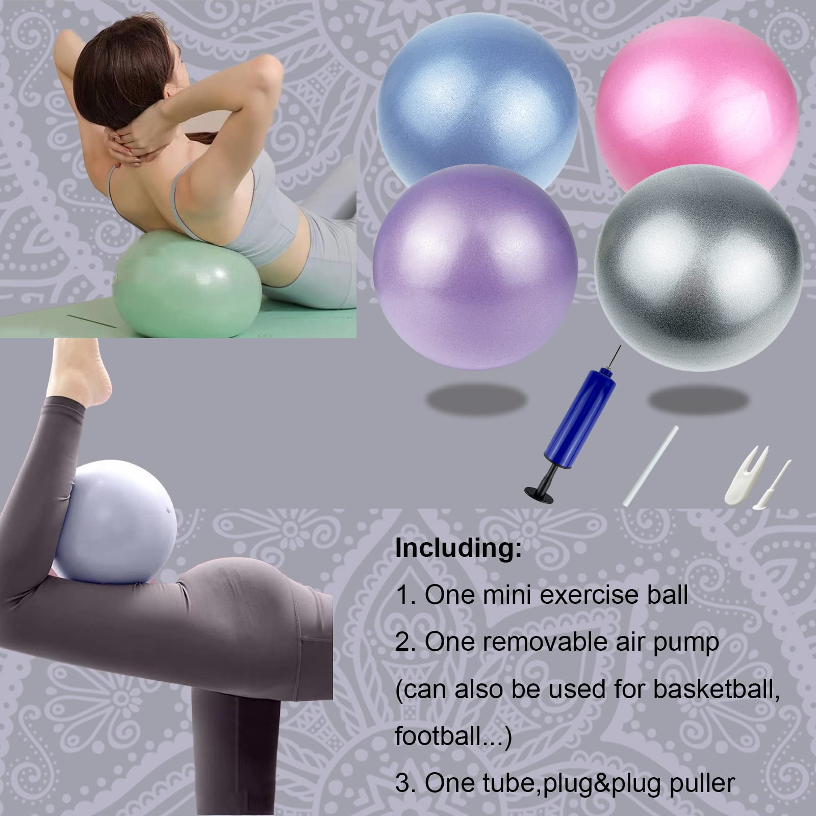 FYOURH Pilates Ball 9 inch with Pump 5.2oz for Exercise Home Workout Physical Therapy Yoga Pink