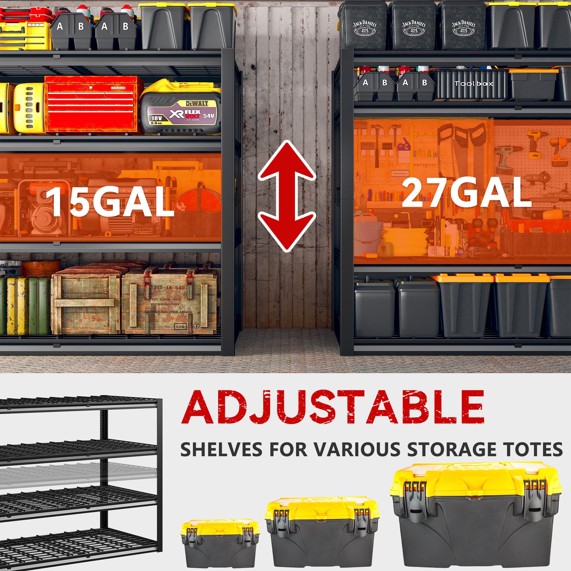REIBII 60" W Garage Shelving Heavy Duty Storage Shelves 2500 LBS Commercial Metal Shelving Units and Storage Rack Shelf for Garage Warehouse Pantry,Kitchen School, 60" W*60" H*24" D