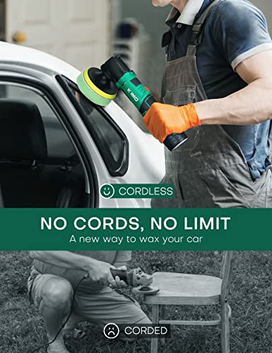KIMO Cordless Car Buffer Polisher Kit w/1 Hour Fast Charger, 5 Variable Speeds, 4-INCH Small Buffer Polisher for Car Detailing, 6 Accessories for Car Waxing/Scratch Removing/Home Appliance Polishing