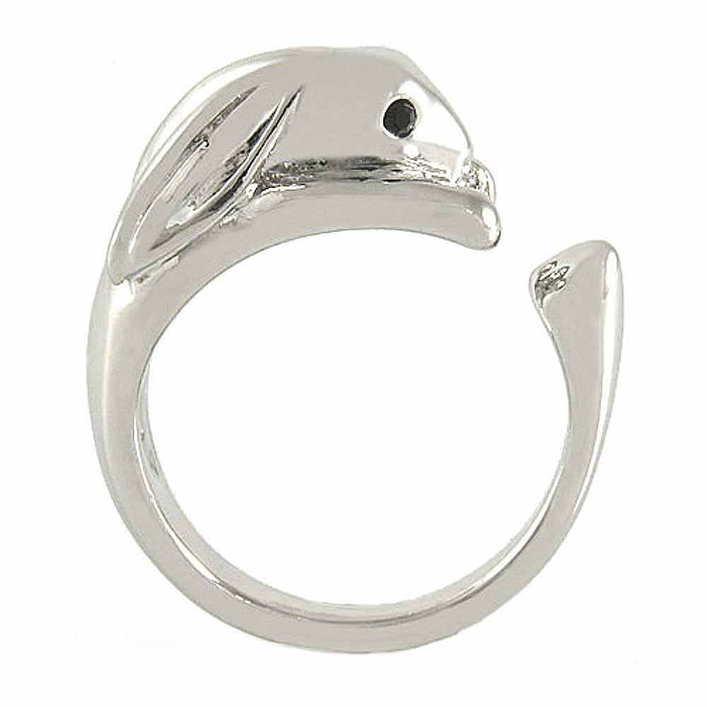 Ellenviva Bunny Rabbit Animal Wrap Ring White Gold-Plated Shiny Silver Tone- Size 8