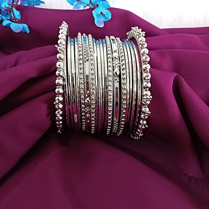 Efulgenz Indian Oxidized Bangle Bracelet Set for Women Antique Bangle Set Plain Metal Bangles Boho Bracelet Set Fashion Statement Jewelry for Women (18 Pcs), 2-8, Metal
