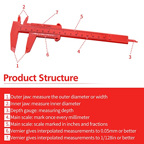Mini Plastic Caliper, 10 Pack 6in/150mm Vernier Caliper, Double Scale Sliding Gauge Measuring Tool for Student Office, Jewelry Sliding Gauge Ruler Measuring Tool, 5 Different Colors(10 Pack)