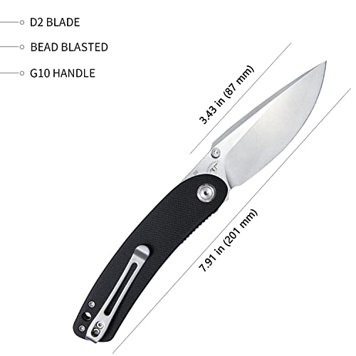 KUBEY Momentum KU344A Everyday Carry Pocket Knife, 3.43-Inch Drop Point Blade G10 Handles with Dual Thumb Studs and Reversible Clip for Outdoor Hunting Camping