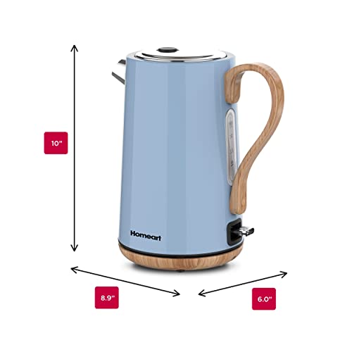 Homeart Panda Cordless Electric Kettle with Wood Detail - Stainless Steel With Removable Filter, Fast Boiling and Auto Shut-off - 1.7L Capacity, Powder Blue