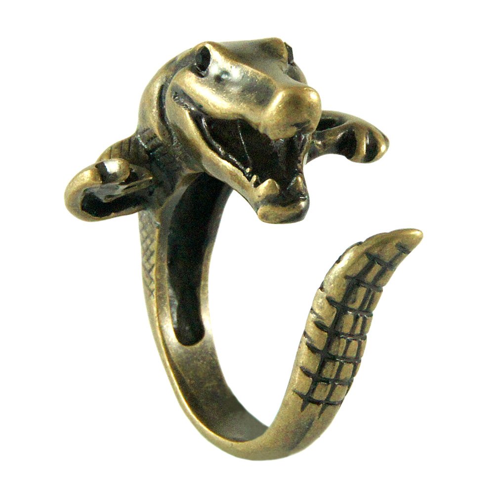 Ellenviva Crocodile Alligator Adjustable Animal Wrap Ring Vintage Gold Tone