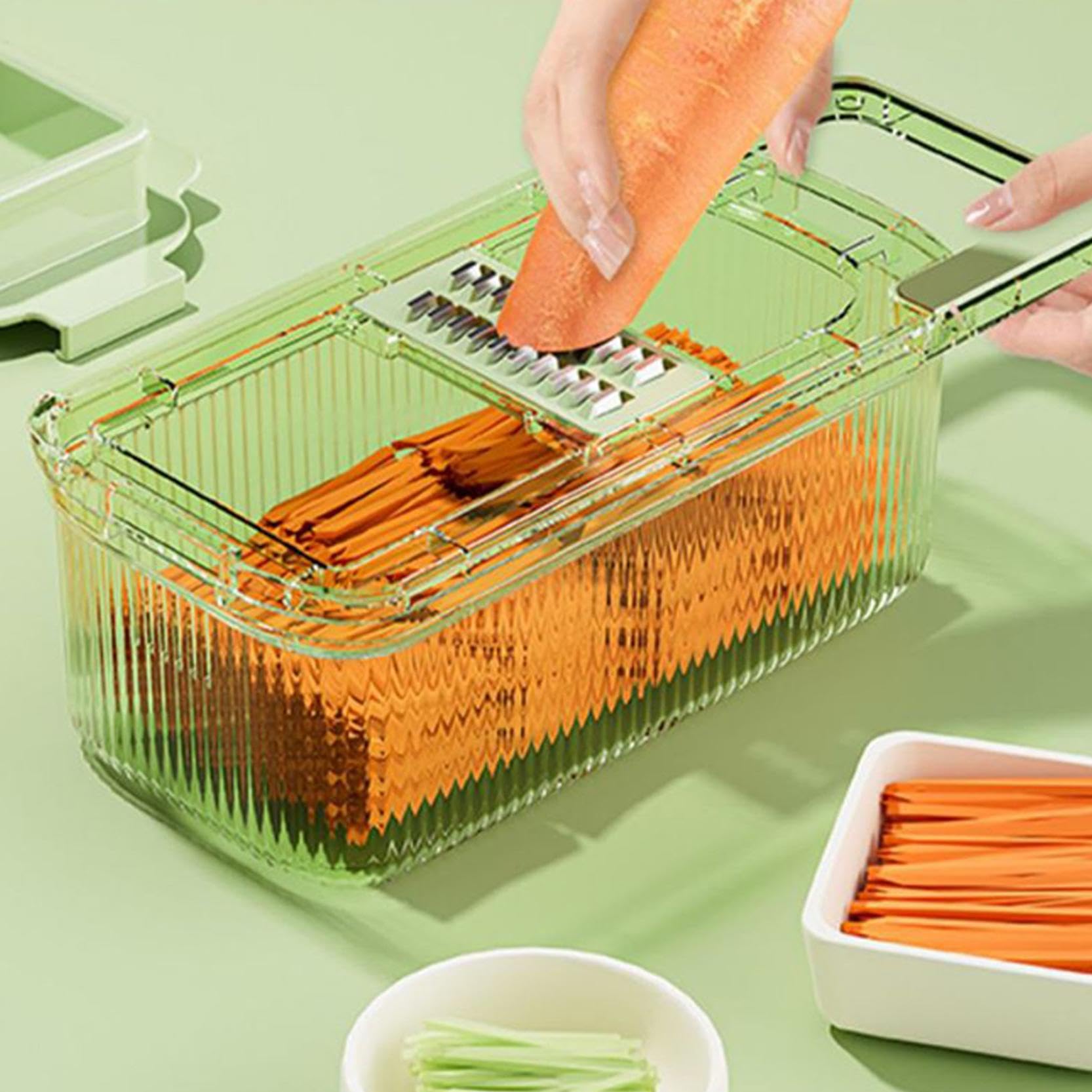 Generic Versatile Multifunctional Grater with Six Cutting Tools, Round Vegetable Chopper. Comes with a Container, Useful Food Chopper, Efficient Vegetable Chopper with Container (A), 11.8×4.72×4.33In