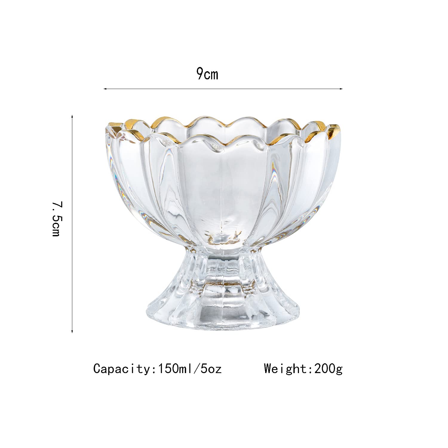 Ice Cream Bowl Glass Dessert Cup Small Cute Footed Clear Glass Ice Cream Cups with Phnom Penh Perfect for Ice Cream Dessert Smoothie Milkshake Fruit Salad,5oz