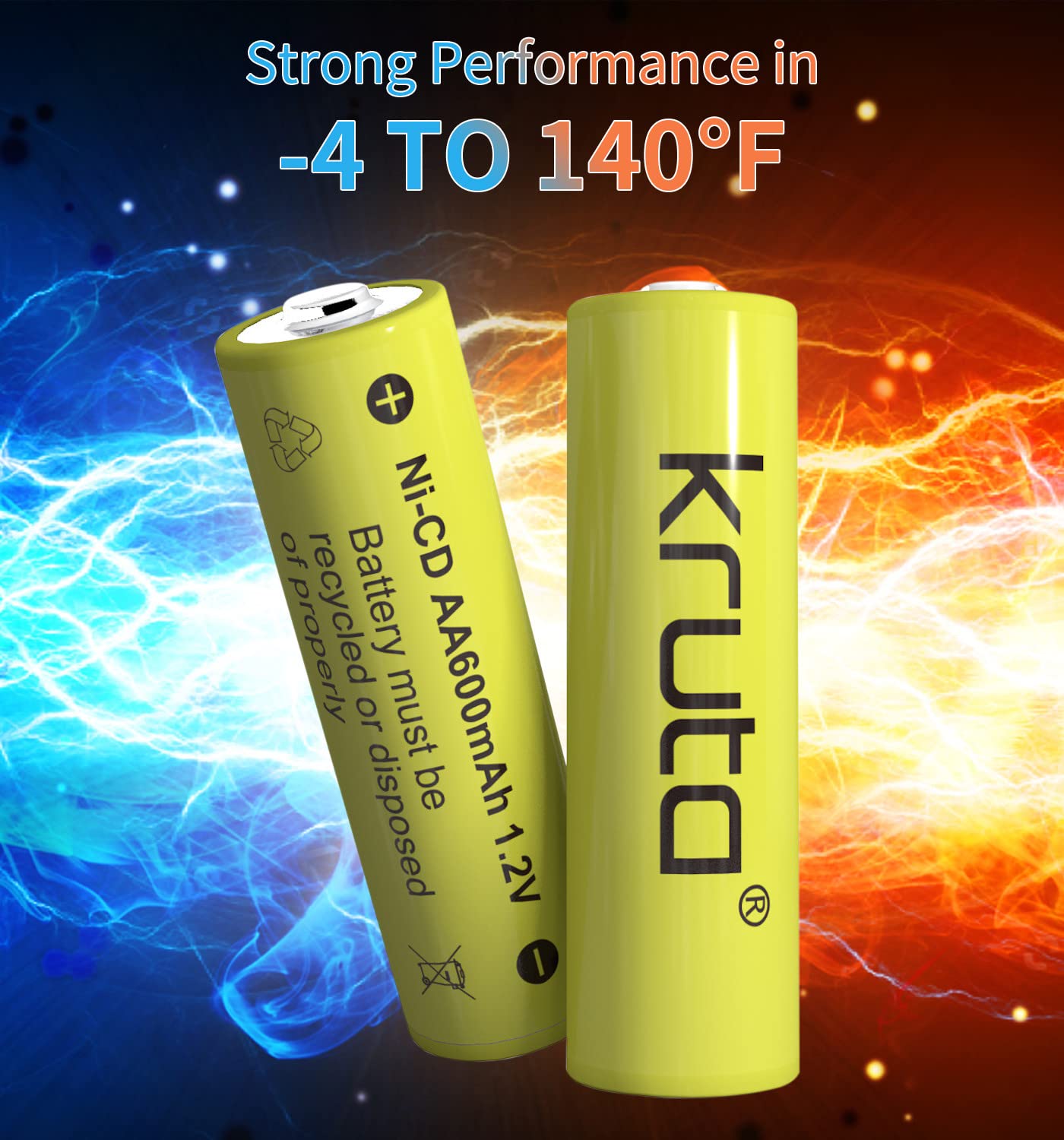 Kruta Rechargeable AA Batteries Ni-CD 600mAh 1.2V Rechargable Solar Light AA Batteries for Outdoor Solar Lamps Garden Lights Remotes Mice (Pack 12)