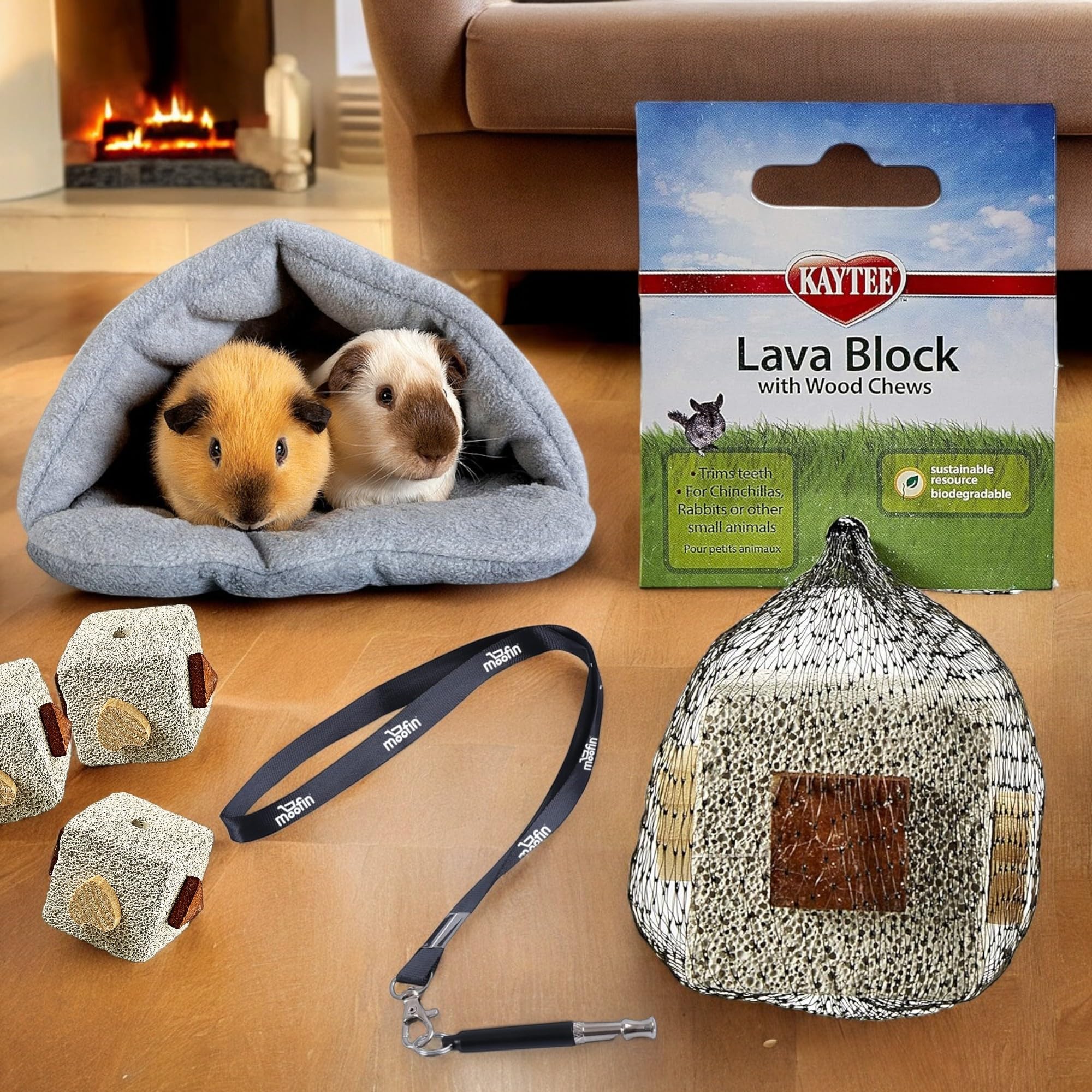 moofin Bundle of Pet Training Stainless Steel clicker WHI, and Lava Block Chew Toy,2.5 Inches x 2.5 Inches x 5 Inches, Pack of 3, Brown