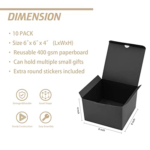 opaprain 10 Pack of 6X6x4 inch Black Gift Box with Lid, Recyclable Paper Suitable for Wedding, Festivals, Gifts, Graduation, Birthday