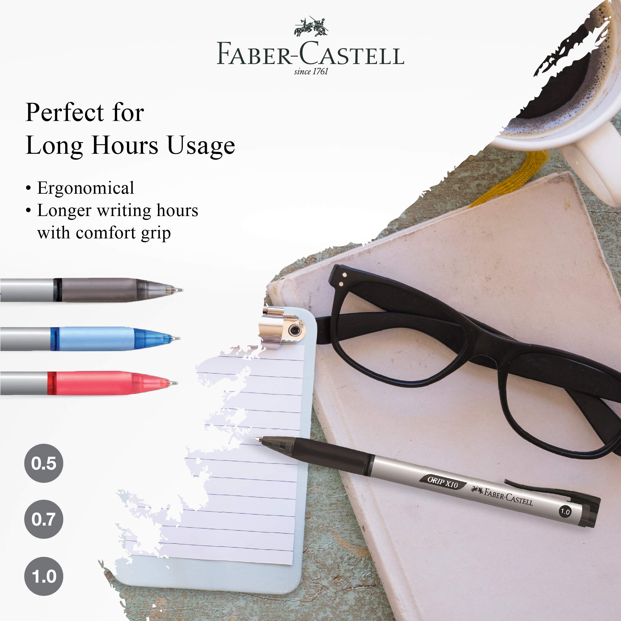 Faber-Castell Grip X Ergonomic Ballpoint Pen Tube of 40 (0.7mm, Blue) Triangular Barrel, Fatigue Free Writing, Super Smooth, Comfortable Rubberized Grip, Water Resistant, Needle Point