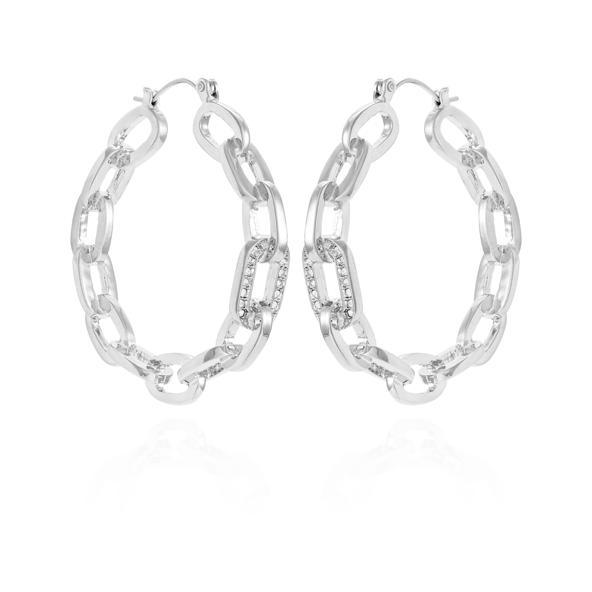 GUESS Chain Link Silver-Tone Hoop Earrings
