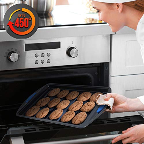 NutriChef 10-Piece Kitchen Oven Baking Pans - Deluxe Carbon Steel Bakeware Set with Stylish Non-stick Blue Coating Inside&Out,Blue Silicone Handles Dishwasher Safe & PFOA, PFOS, PTFE Free (NCBK10S)