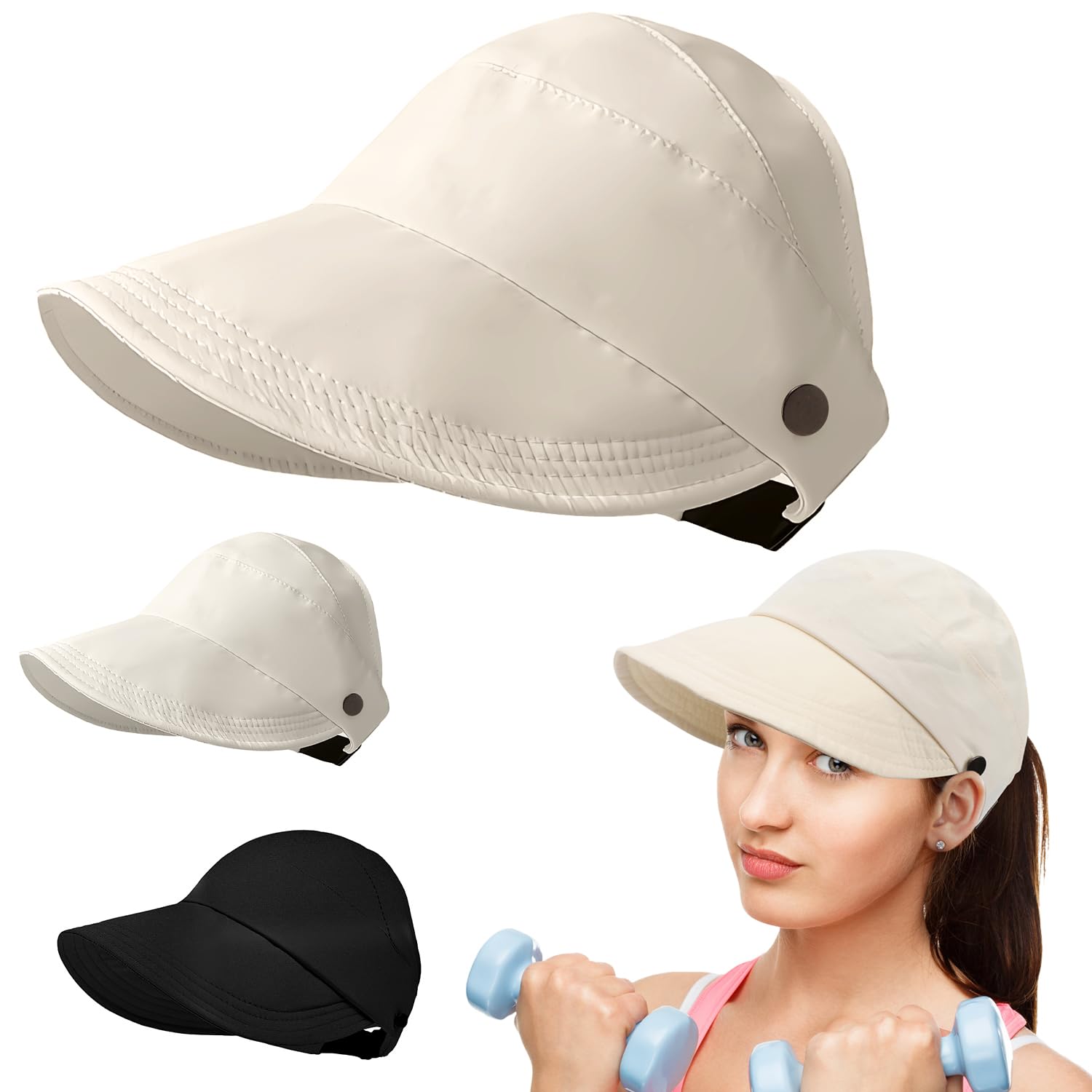 Generic Women's Large Brim UV Protection Empty Top Sun Hat,Outdoor UV Protection Hollow Top Sun Hat,Packable Wide Brim Hats for Women (Polyester, Beige), 2