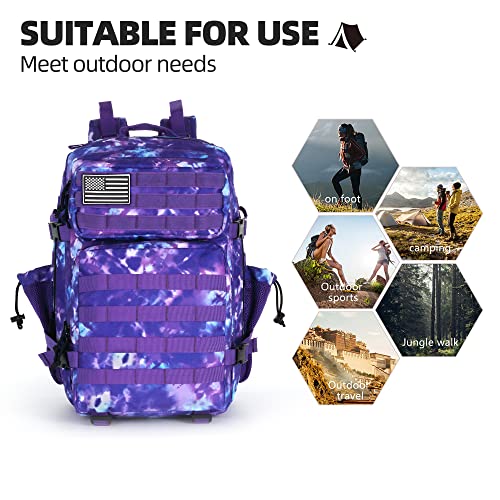 TianYaOutDoor 45L Tactical Assault Backpack with Molle Waterproof backpack Rucksack for Hiking Travelling Tactical Backpacks (Purple Camo)