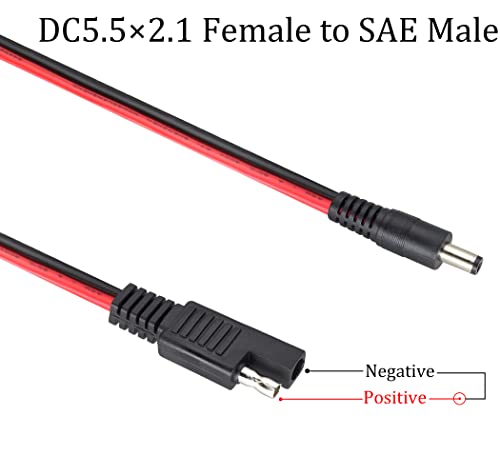 HCFeng 2Pack SAE to DC Adapter Cable SAE Plug to DC 5.5mmx2.1mm Male Connector Cables with SAE Polarity Reverse Adapter & DC8/6.5/5.5/4.0/3.5(mm) Adapters for Solar Battery Panel (14AWG 2ft/60cm)