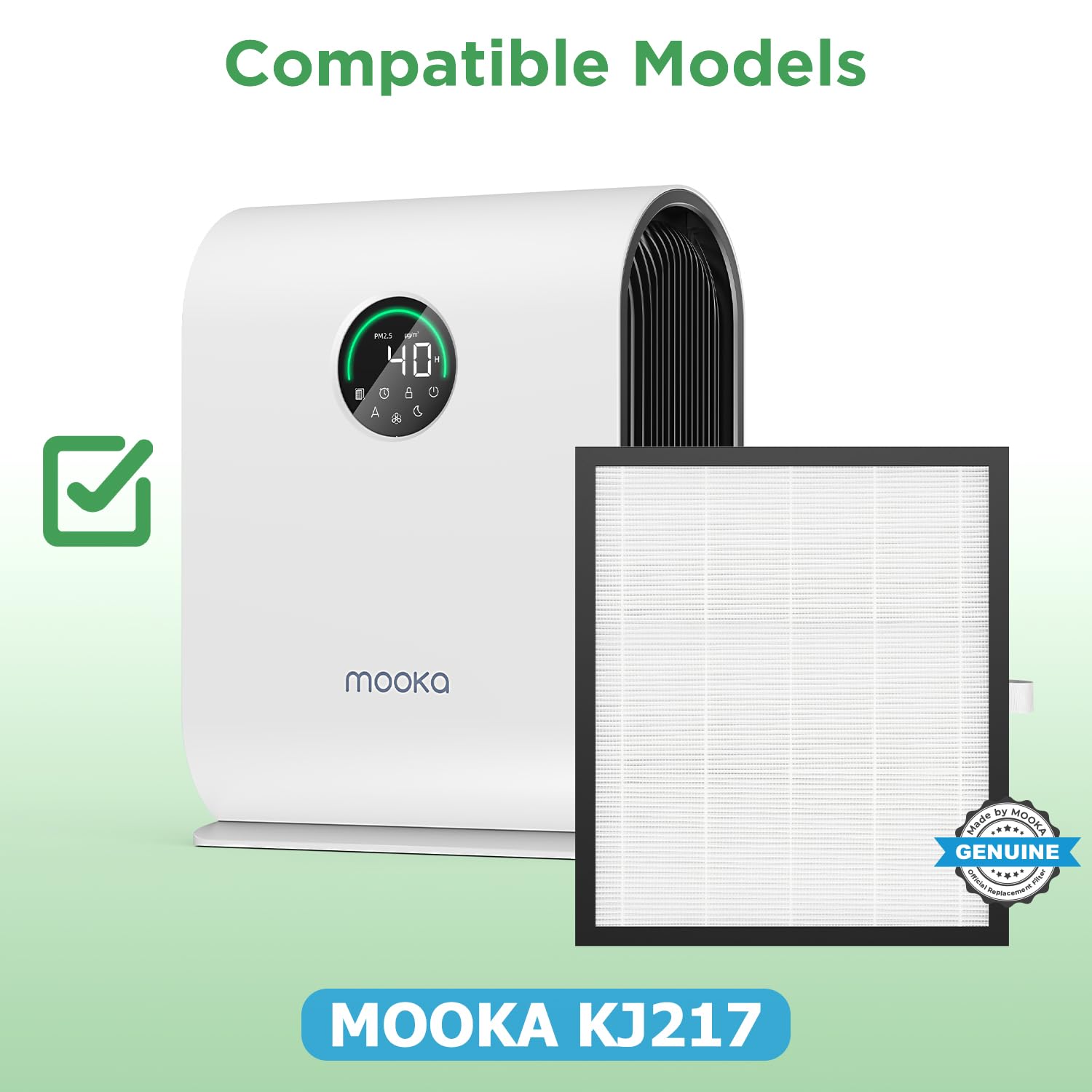 MOOKA KJ217 Air Purifier Filter, 3-in-1 True HEPA Filter, High-Efficiency Activated Carbon Air Filter for Smoke, Odor, Dander, Pollen