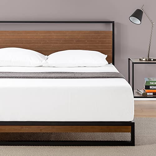ZINUS Suzanne 37 Inch Bamboo and Metal Platform Bed Frame / Solid Steel Construction / No Box Spring Needed / Wood Slat Support / Easy Assembly, Chestnut Brown, Full