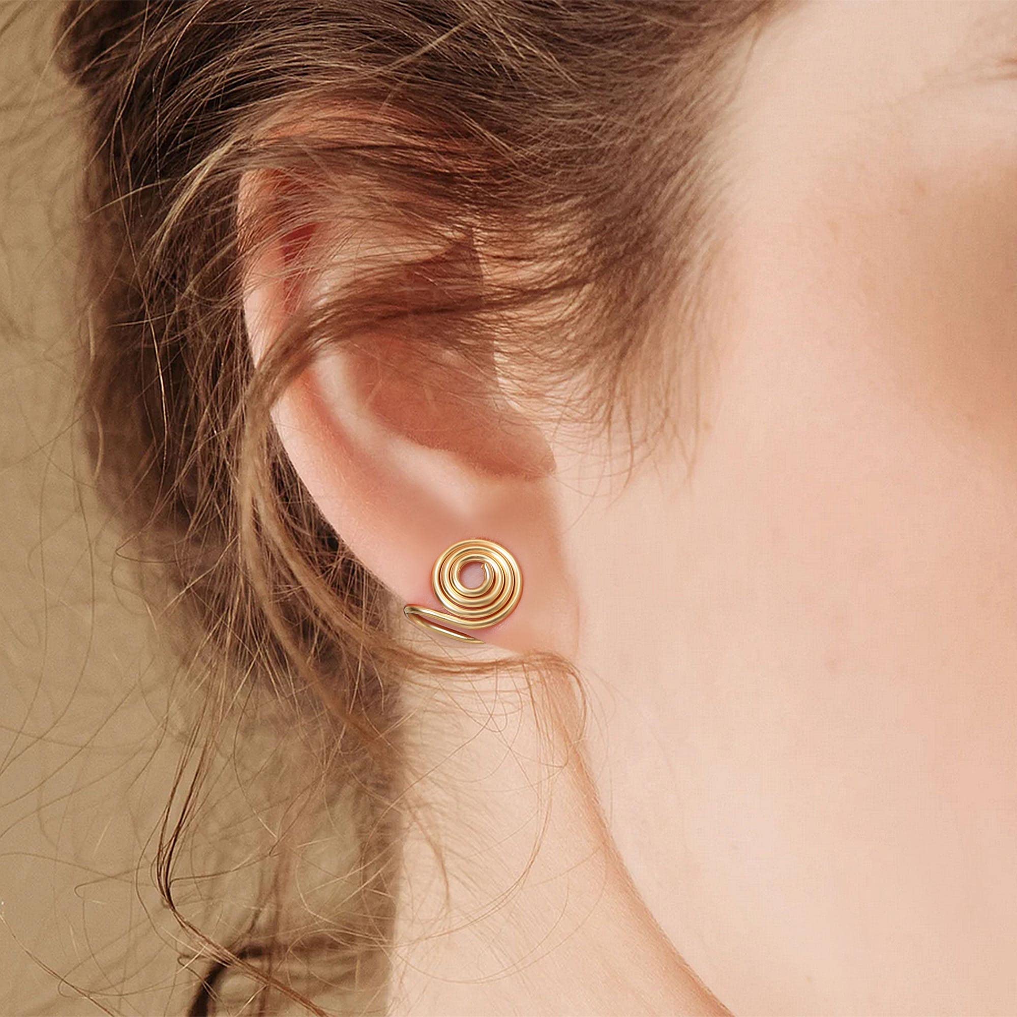 FLYUN Pressure Earring for Keloids, Clip On Earring, Ear Cuff, Stainless Steel Spiral Non-pierced Earrings (10MM, silver&gold&black)