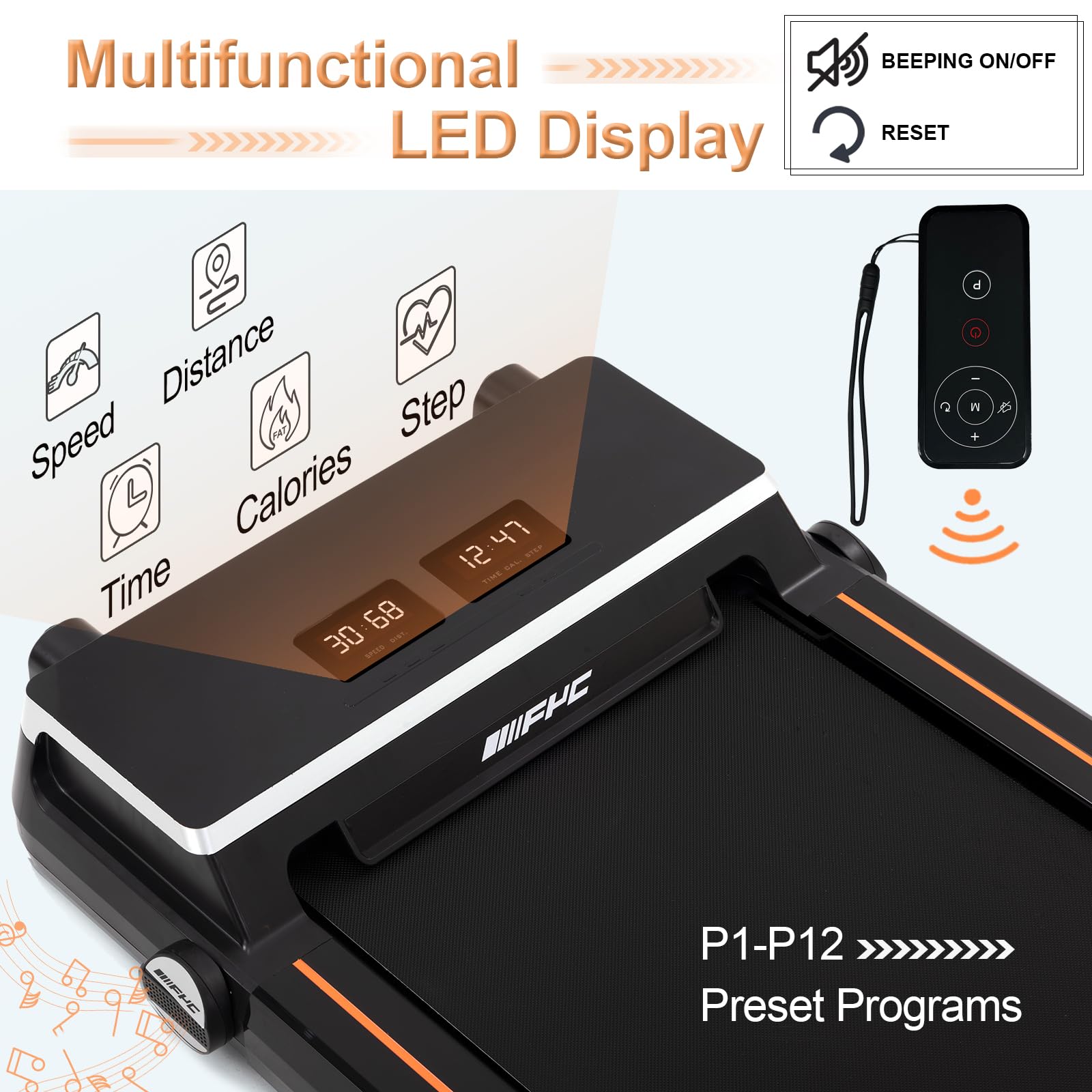 FYC Under Desk Treadmill 3.5HP Slim Walking Treadmill 300LBS - Electric Treadmill with APP Bluetooth Remote Control LED Display, Running Walking Jogging for Home Office Use (Installation Free) JK30F-9