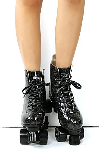 Roller Skates for Men, Women,Shiny Light Up Roller Skates for Beginner,Outdoor and Indoor Four Wheels High-Top Roller Skates (Black Crystal,Flash Wheel,37)
