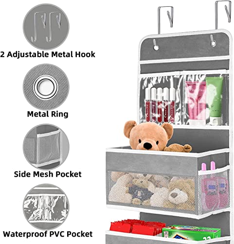 SHALORY 2 Pack Over The Door Hanging Organizer, Wall Mount Storage Hanging Organizer with 4 Large Capacity Pockets and PVC Pockets for Storage Cosmetics, Toys, and Sundries, etc(Grey)