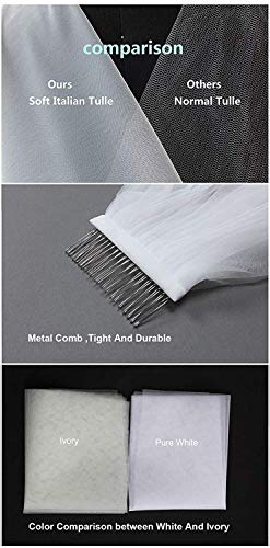 EllieHouse Womens Long Cathedral Length 1 Tier Pearl Ivory Wedding Bridal Veil With Metal Comb HD34IV