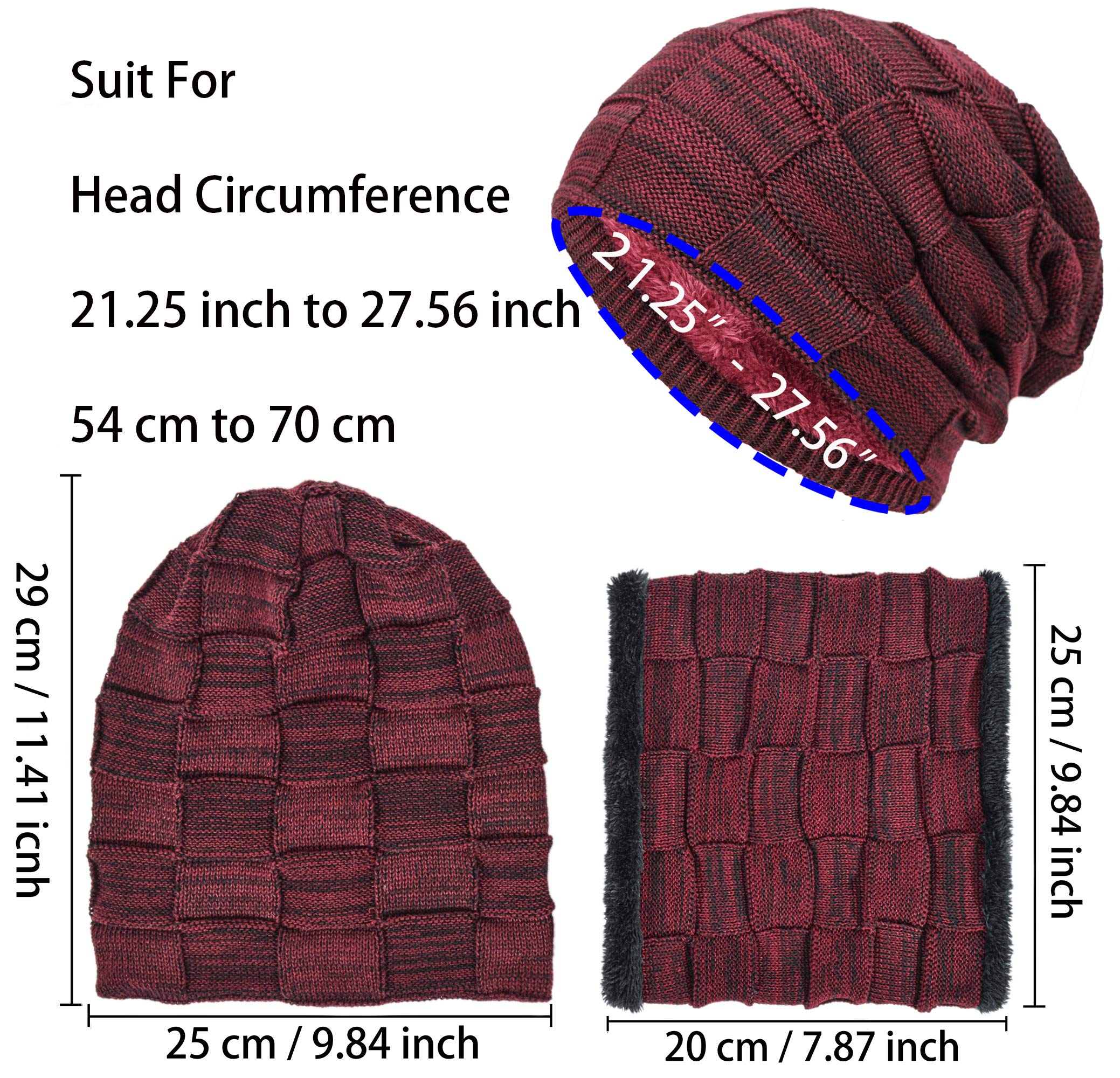 EASTER BARTHE 2 Pack Black & Red Women Winter Warm Knitted Beanie Hat Fleece Lined Baggy Oversized Slouchy Knit Beanie Winter Snow Ski Skull Stocking Hat Cap
