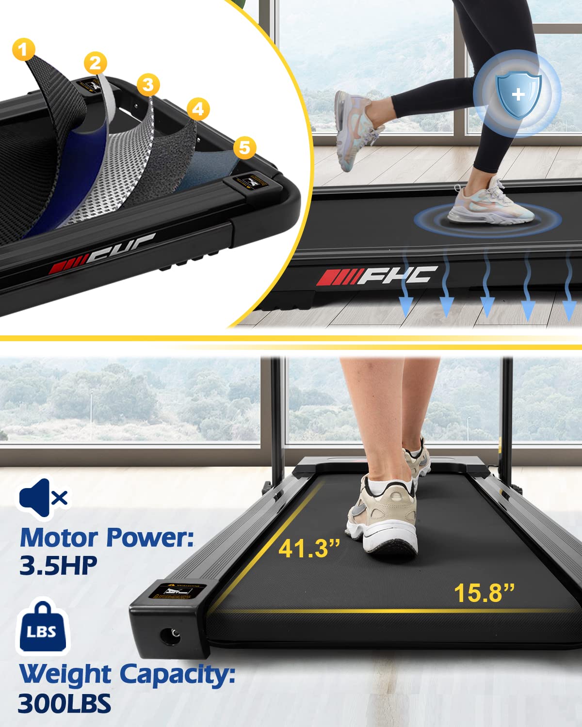 FYC Under Desk Treadmill - 2 in 1 Folding Treadmill Desk Workstation for Home 300LBS Weight Capacity, 3.5HP Free Installation Foldable Treadmill Compact Electric Running Machine for Office, Black