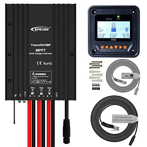 EPEVER IP68 Waterproof 30A MPPT Solar Charge Controller 12V 24V Auto, Solar Panel Battery Intelligent Regulator with MT50 and RS485 Cable, Used in RVs, Trailers, Boats, Yachts(Tracer7810BP)