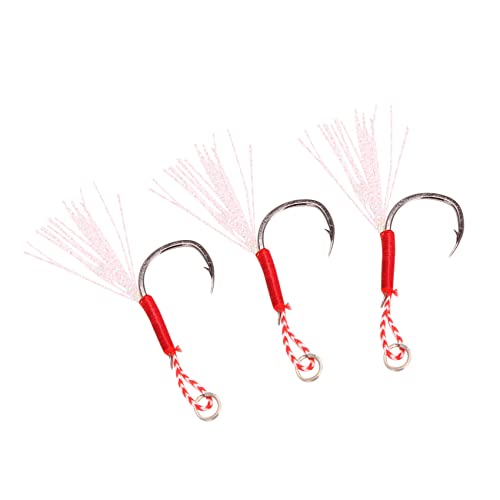 GIUIN 20Pack Fishing Assist Hooks,Carbon Steel Jigging Assist Fishing Hooks with Thread Feather Single Jig Head Fishing Tackle