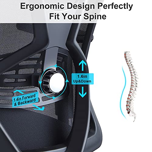 Ticova Ergonomic Office Chair - High Back Desk Chair with Adjustable Lumbar Support, Headrest & 3D Metal Armrest - 130° Rocking Mesh Computer Chair