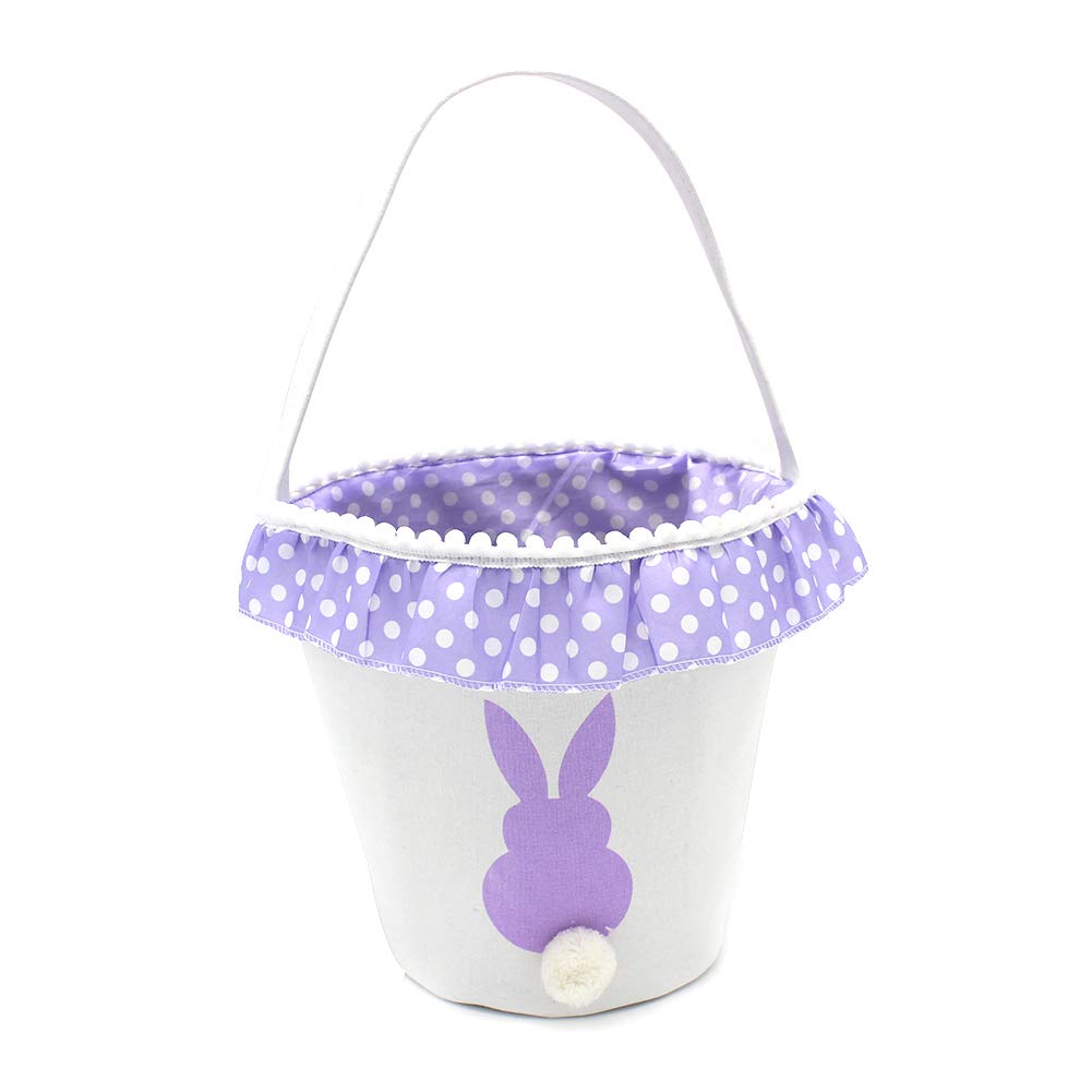 Easter Bunny Basket Cotton Lining Easter Bucket Bag for Easter Egg Hunt Easy to Monogram (Purple)