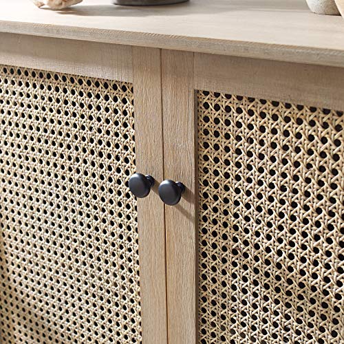 Volans Set of 2 Accent Storage Cabinet with Woven Rattan Wicker Doors, Sideboard Buffet Cabinet for Entryway, Hallway or Living Room, Rubber Wood Veneer