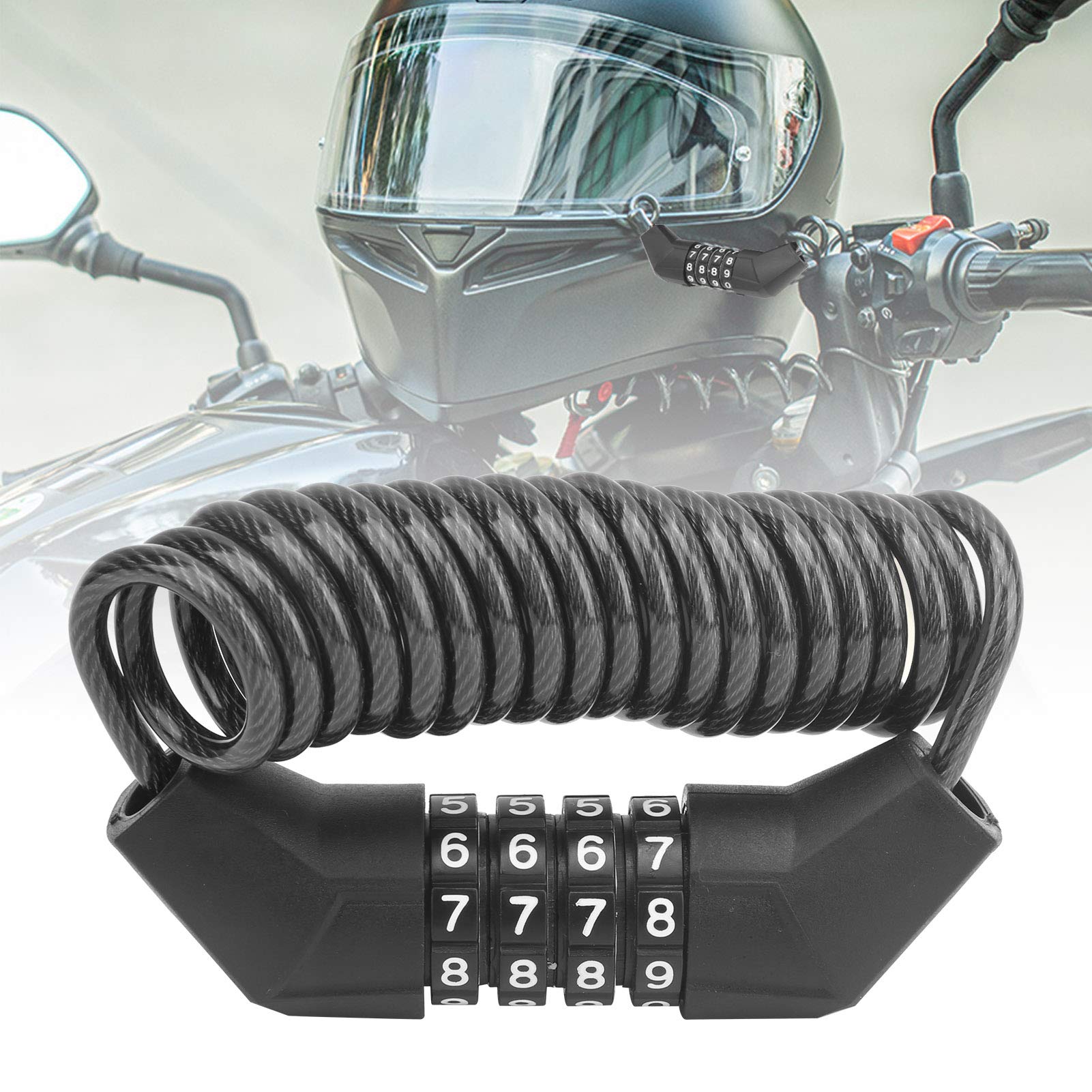 EVTSCAN 3.5in 4Digit Resettable Combination Coiling Bike Cable Lock,Anti-Theft Password High Security Lock for Motorcycle Bicycle Cycling