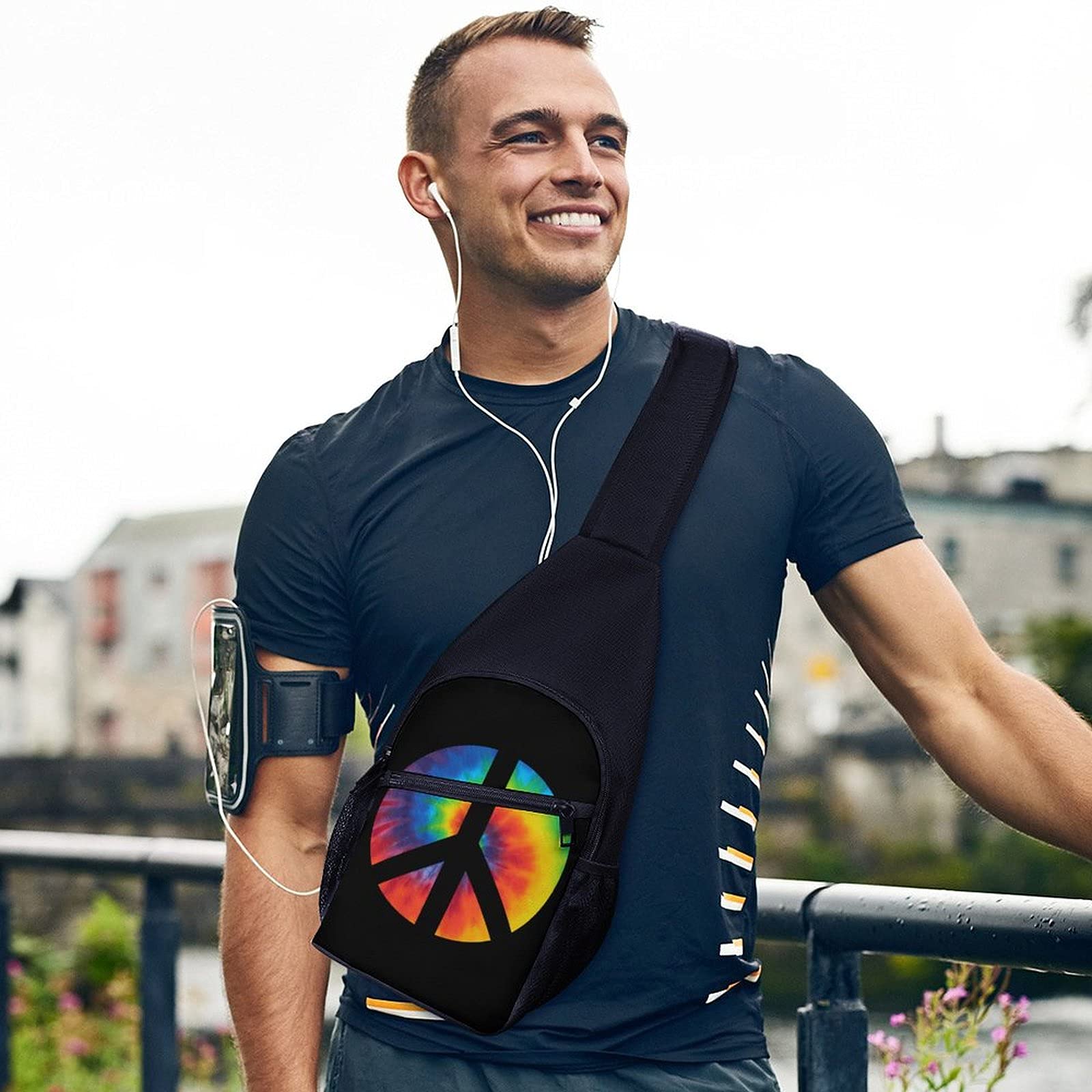 FunnyStar Tie Dye Peace Sign Sling Bag Crossbody Backpack Shoulder Chest Daypack For Travel Hiking