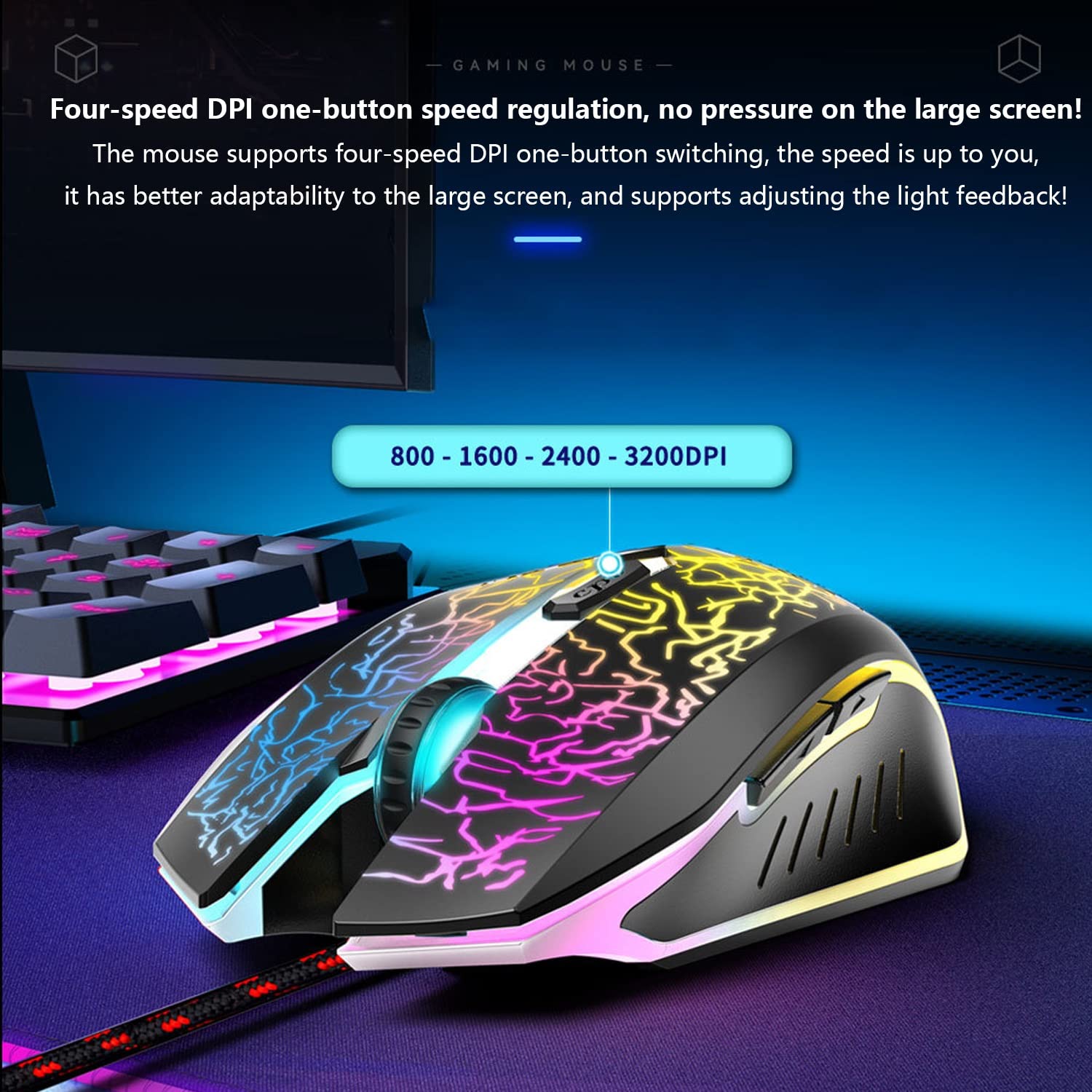 EXHNLE Wired Gaming Keyboard and Mouse Combo, RGB Backlit Keyboard with 104 Key, USB Illuminated Gaming Mouse Set for Computer PC Gamer Laptop
